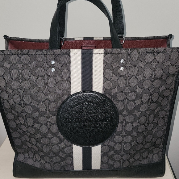 Coach | Bags | Coach Black And Gray Signature Stripe Tote | Poshmark